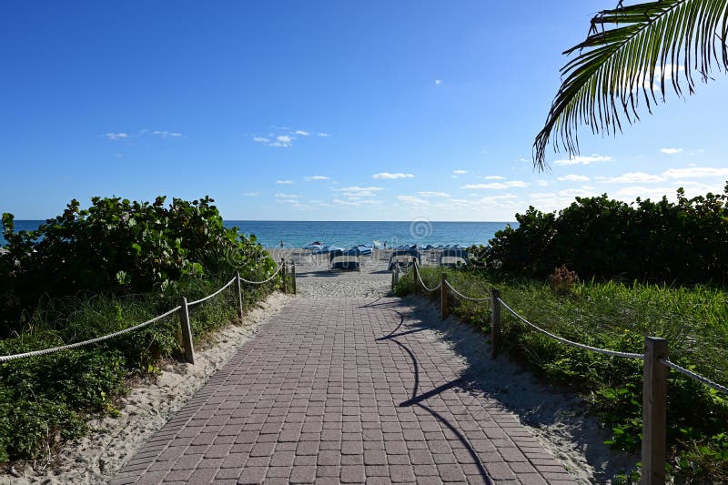 Beach Access Path on South Beach in Miami Beach, Florida. Stock Image ...