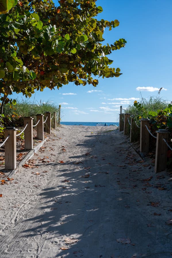 Beach Access Path on South Beach in Miami Beach, Florida. Stock Image ...