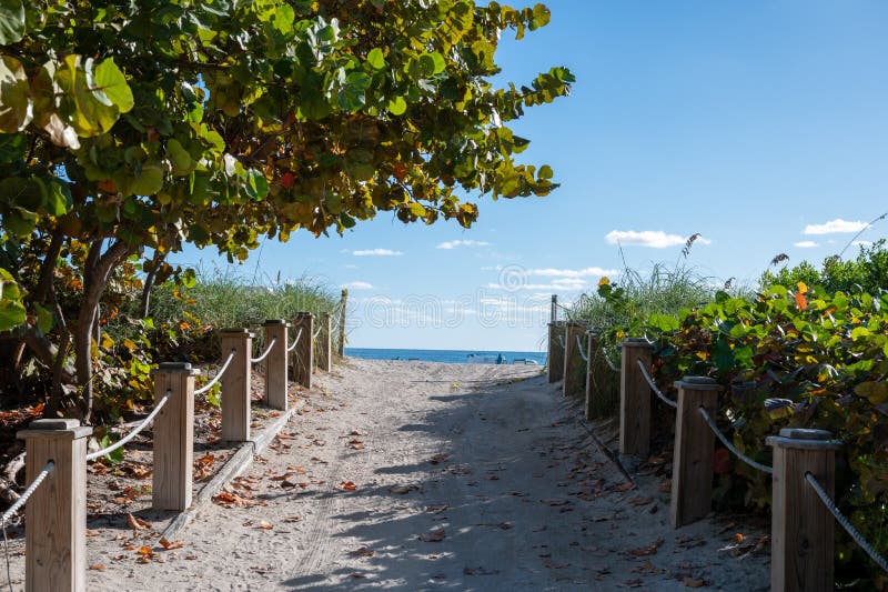 Beach Access Path on South Beach in Miami Beach, Florida. Stock Photo ...