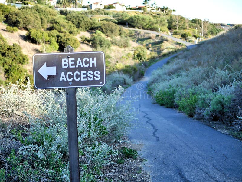 Beach Access Sign on the Path To a California Ocean Park. Stock Photo ...