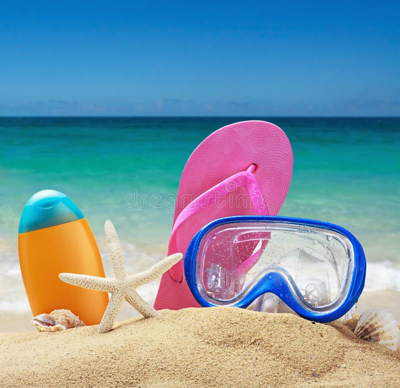 Beach Accessories for Relaxing in the Sand Stock Image - Image of ...