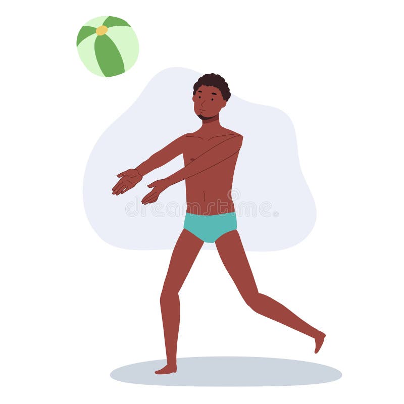 Beach Activity Concept. Man Enjoying Beachball Game Stock Vector ...