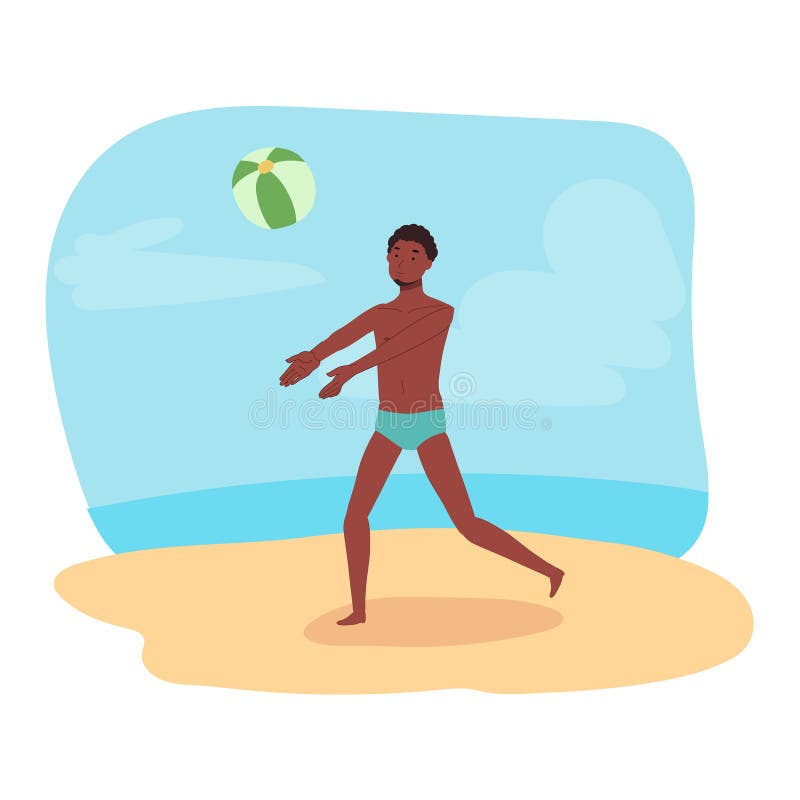 Beach Activity Concept. Man Enjoying Beachball Game Stock Vector ...