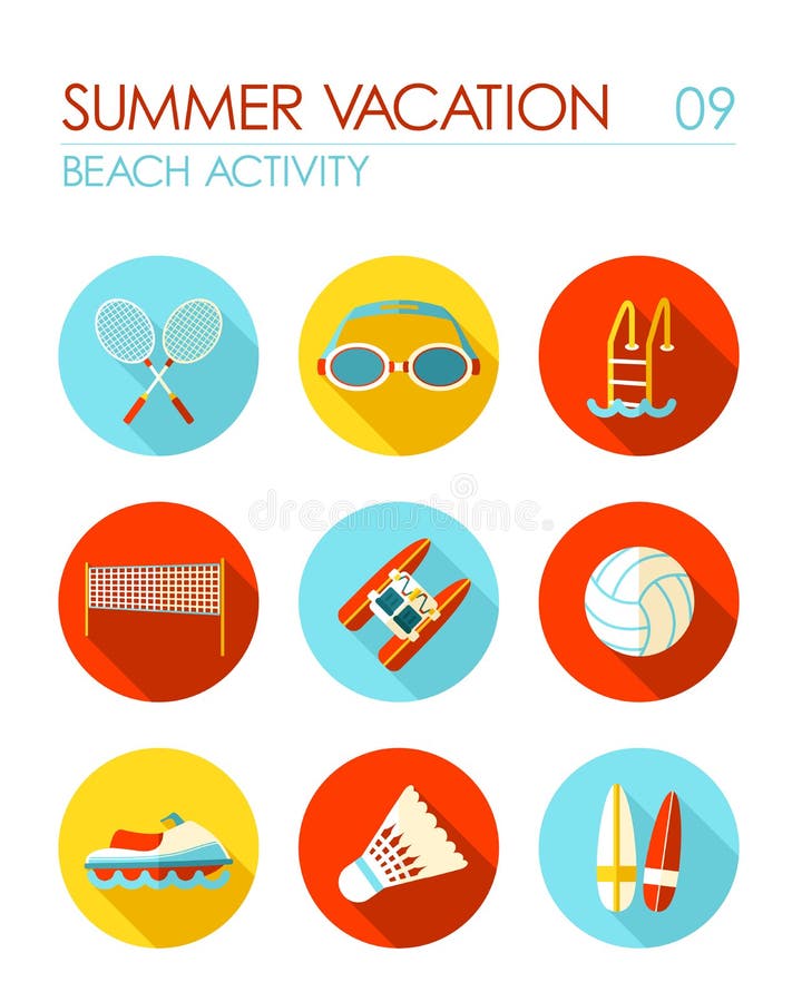 Beach Activity Flat Icon Set. Summer. Vacation Stock Vector ...