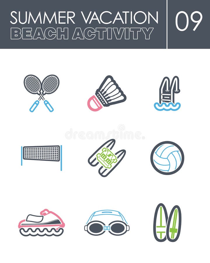 Beach Activity Icon Set. Summer. Vacation Stock Vector - Illustration ...