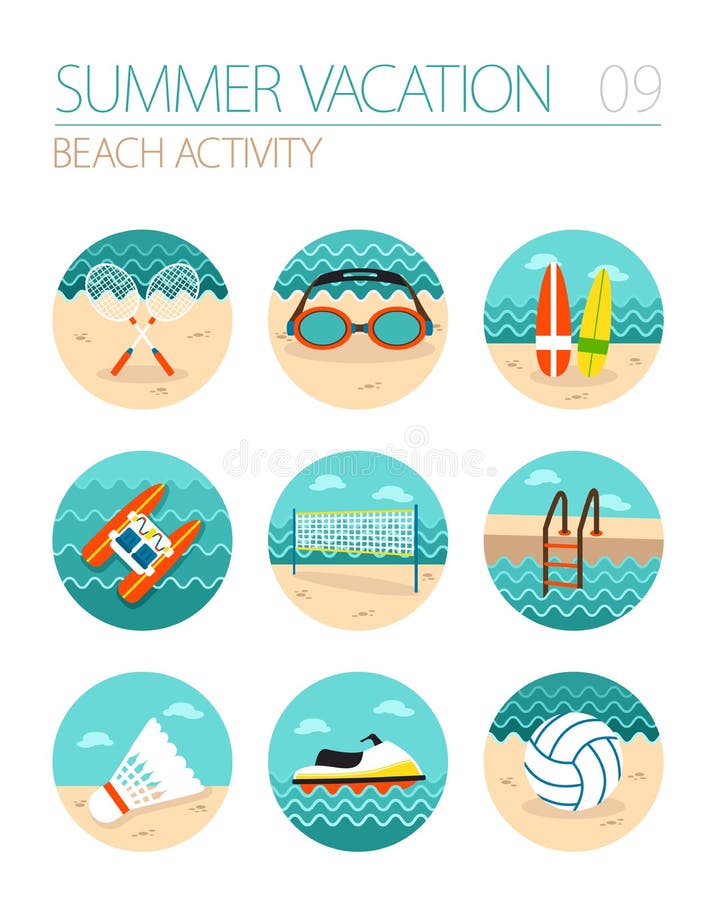 Beach Activity Icon Set. Summer. Vacation Stock Vector - Illustration ...