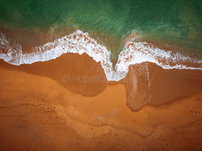 Beach on Aerial Drone Top View with Ocean Waves Reaching Shore Stock ...