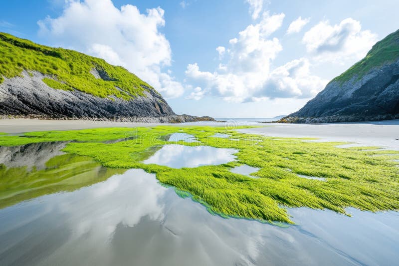 Beach Affected by Algae Growth Showing Effects of Eutrophication Under Soft Cloudy Lighting ...