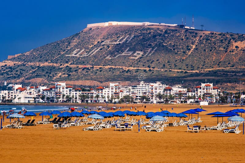 The Beach at Agadir Looking Towards the Agadir Oufla Stock Photo ...