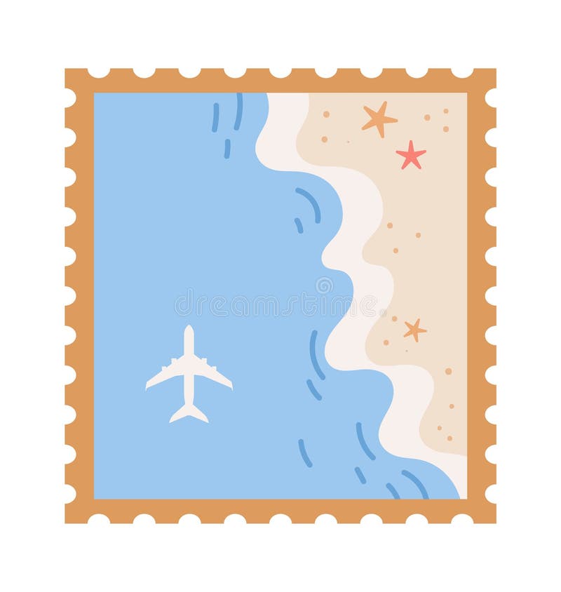 Beach and Airplane Postage Stamp Stock Vector - Illustration of symbol ...