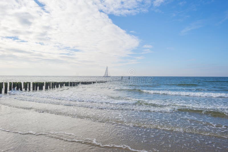 Beach Along Sea in Sunlight at Fall Stock Image - Image of vlissingen ...