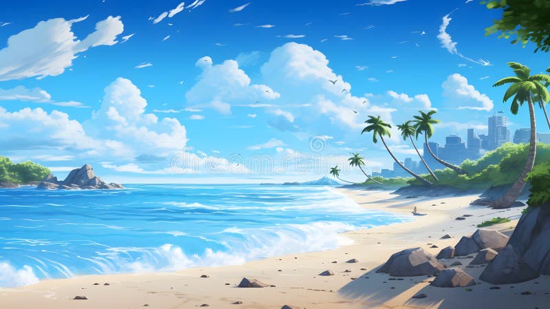Beach Animation Beach in the the Style of Animation Stock Illustration ...