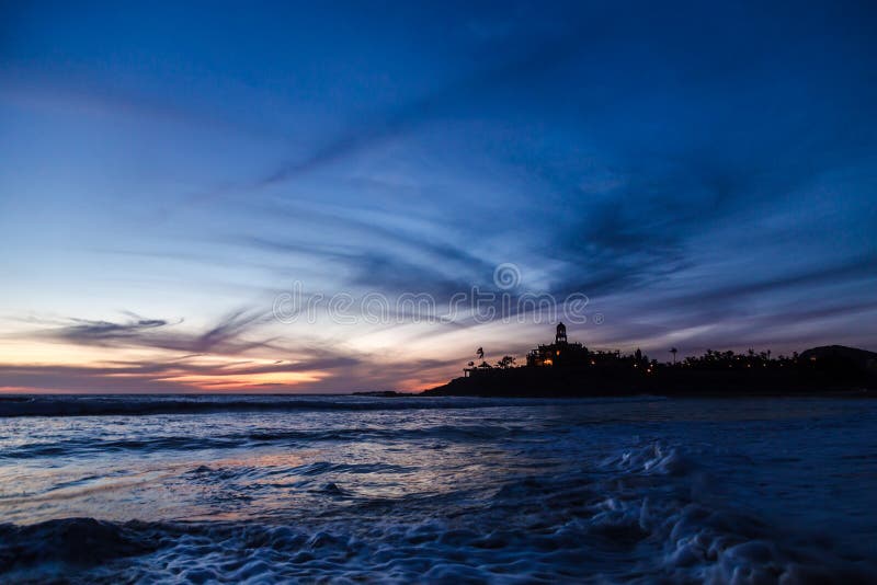 A Beach Atop a Rock at Sunset at Cerritos Beach. Stock Image - Image of ...
