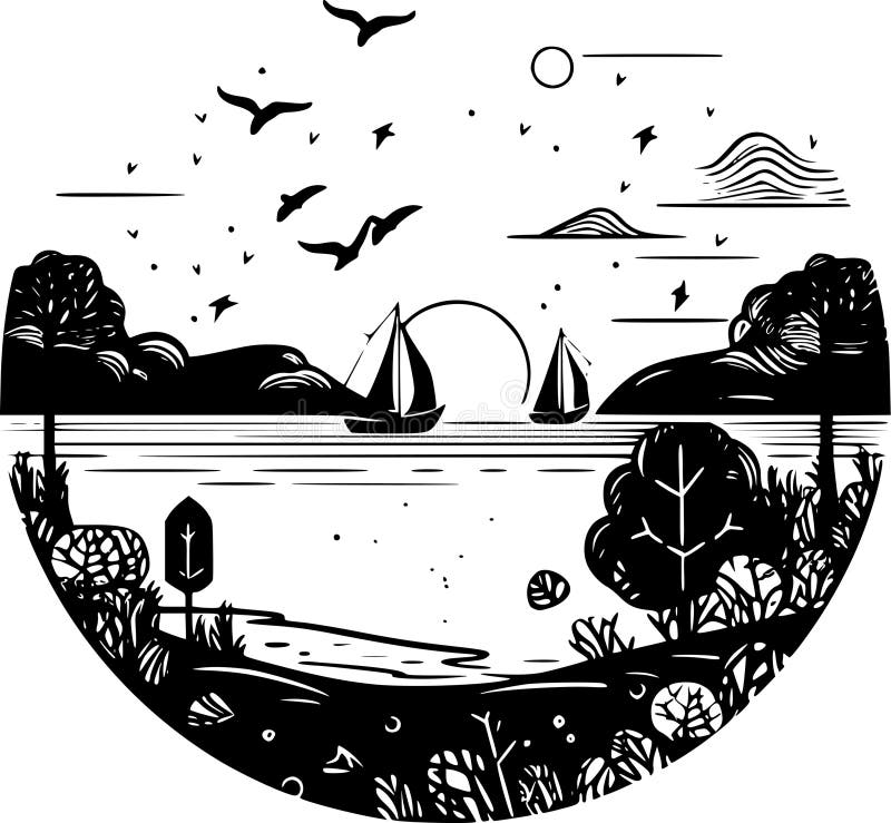 Beach Background - Black and White Vector Illustration Stock Vector ...