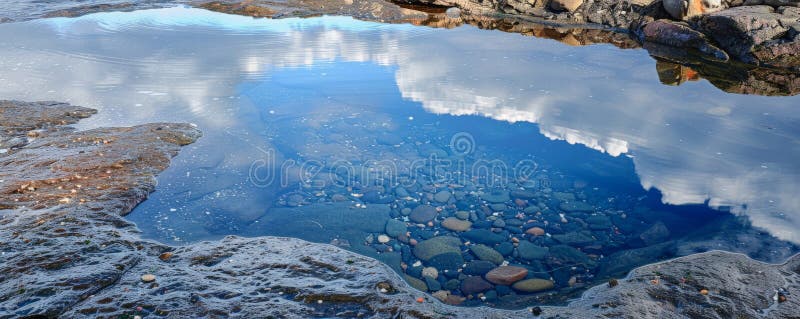 Beach Background with a Clear Tide Pool Reflecting the Blue Sky. Stock ...