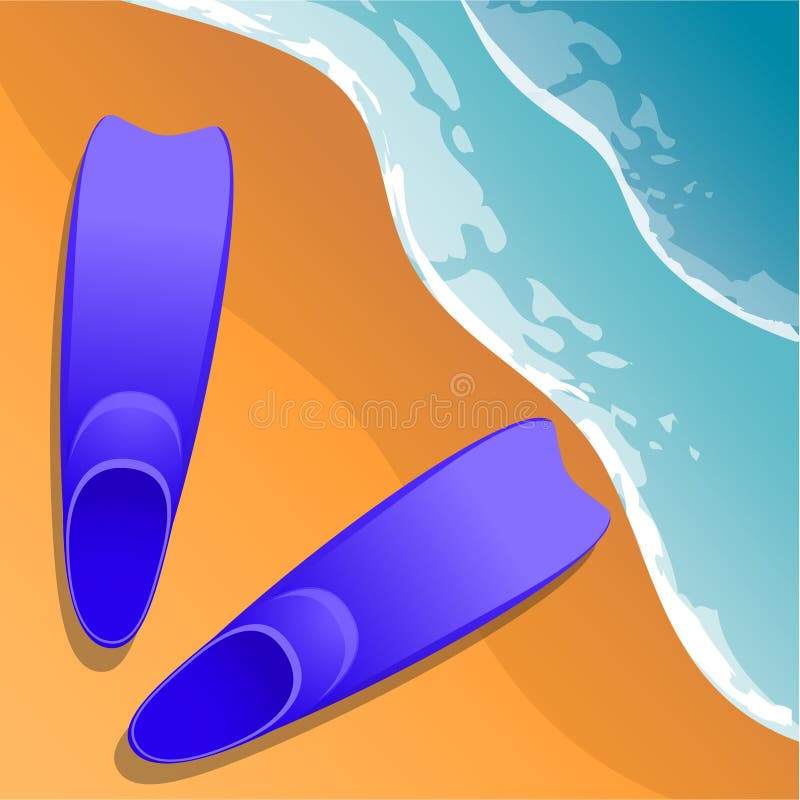 Beach Background. Flippers in the Sand. Sea Shore. Flat Style. Cartoon ...