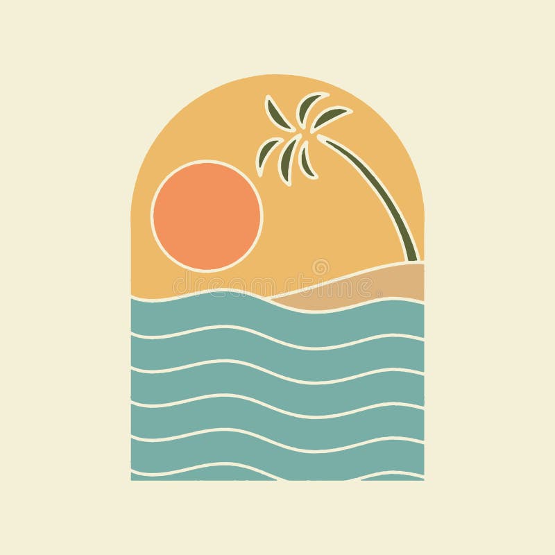 Graphic Design Illustration of Beach Badge Mono Line Stock Illustration ...