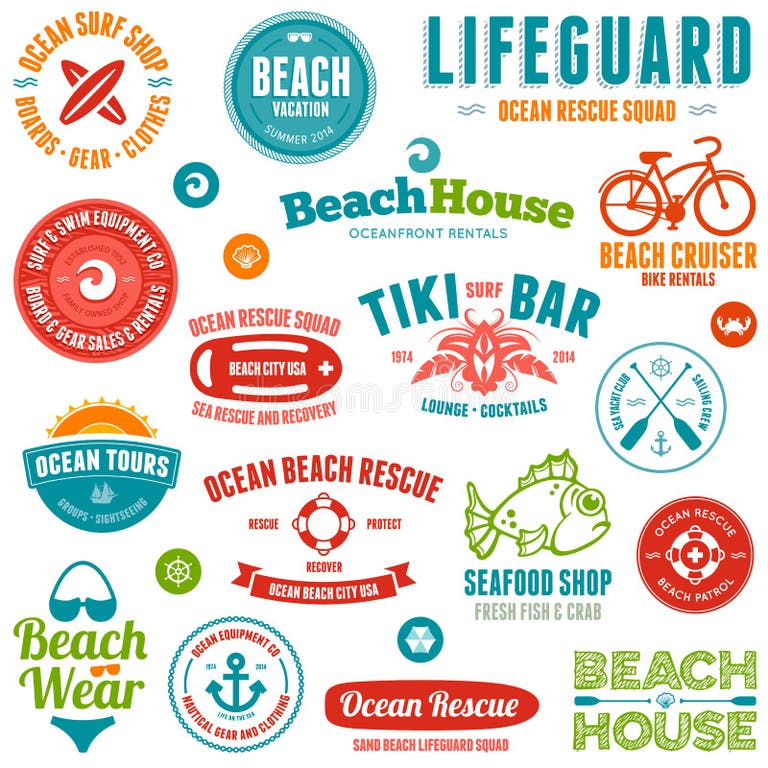 Beach badges and emblems stock vector. Illustration of guard - 26472146