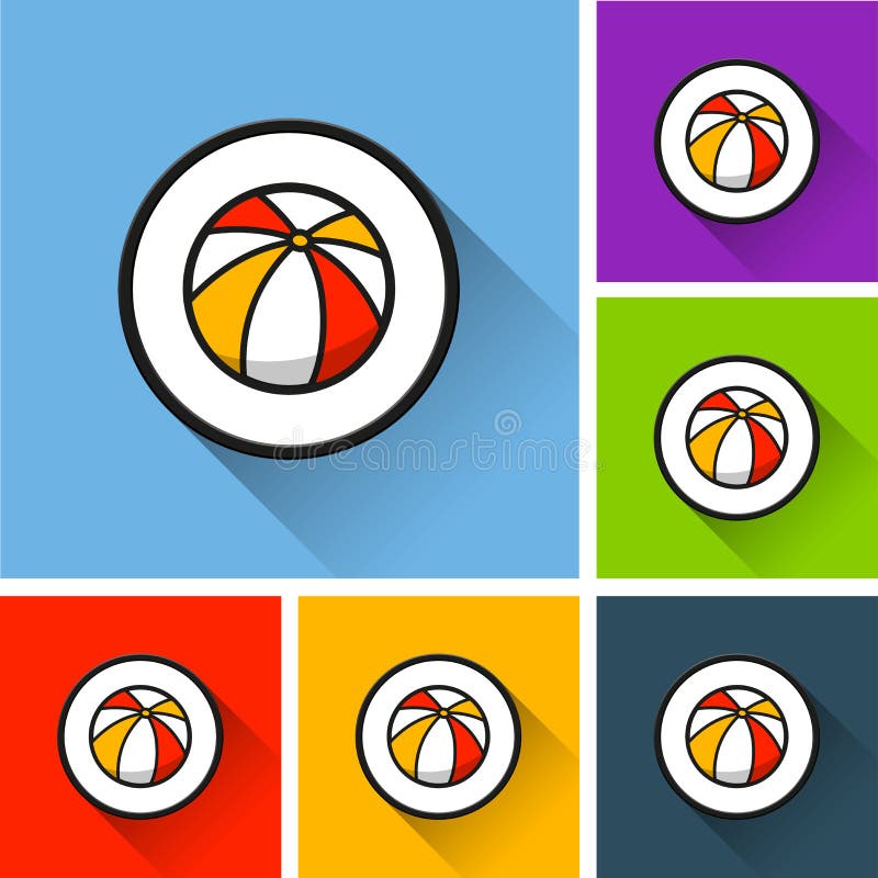 Beach Ball Icons with Long Shadow Stock Vector - Illustration of ...