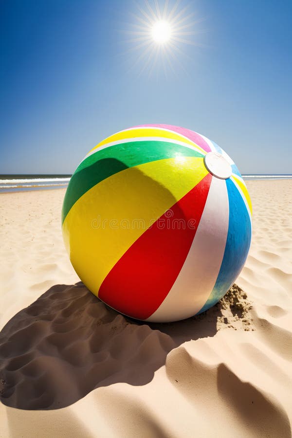 Beach Ball on the Sand with Sun and Blue Sky Background. Stock ...