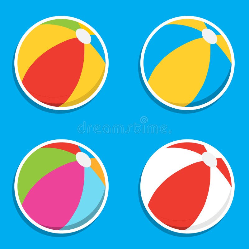 Beach Ball, a Set of Cartoony Multi-colored Beach Balls in a White ...