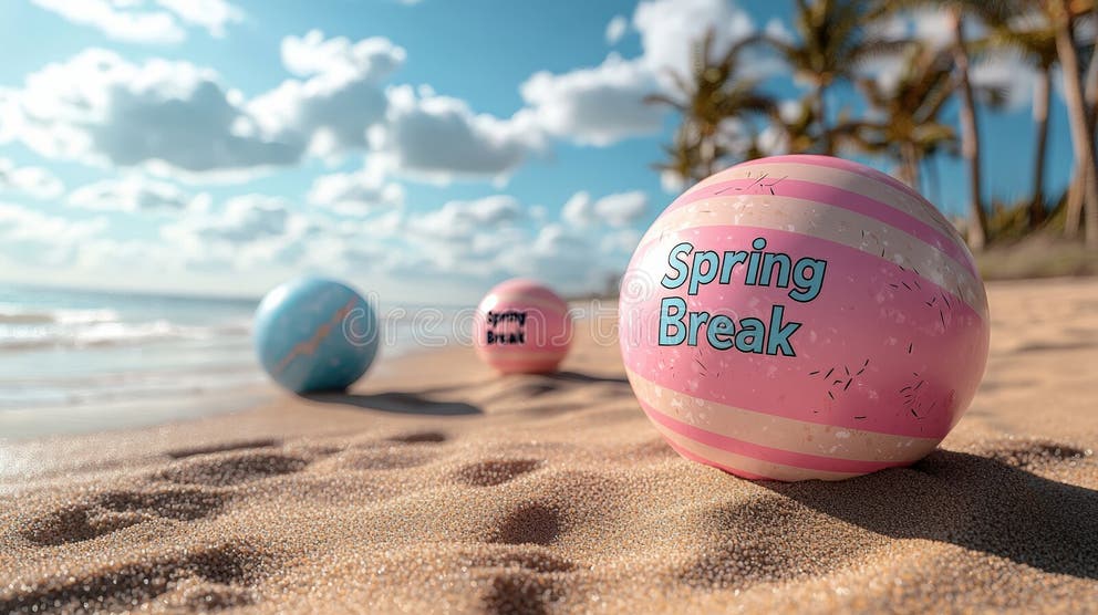 Beach Balls on Sand with Spring Break Theme, Evoking Fun and Relaxation ...
