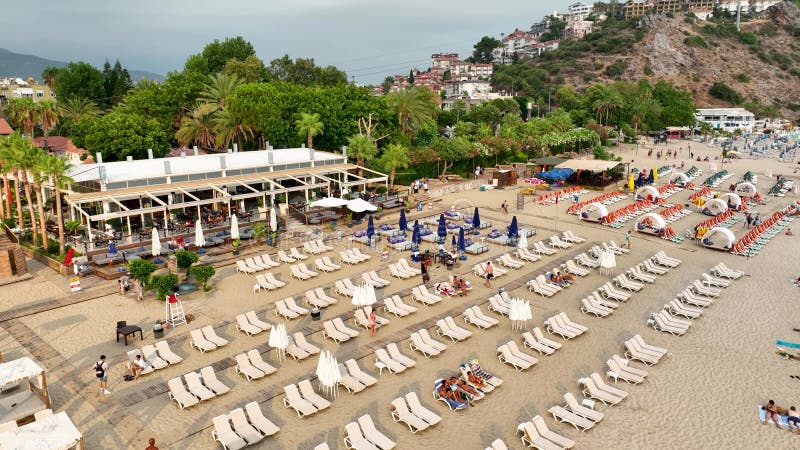 Beach Bar aerial view 4k stock video. Video of blue - 269251421