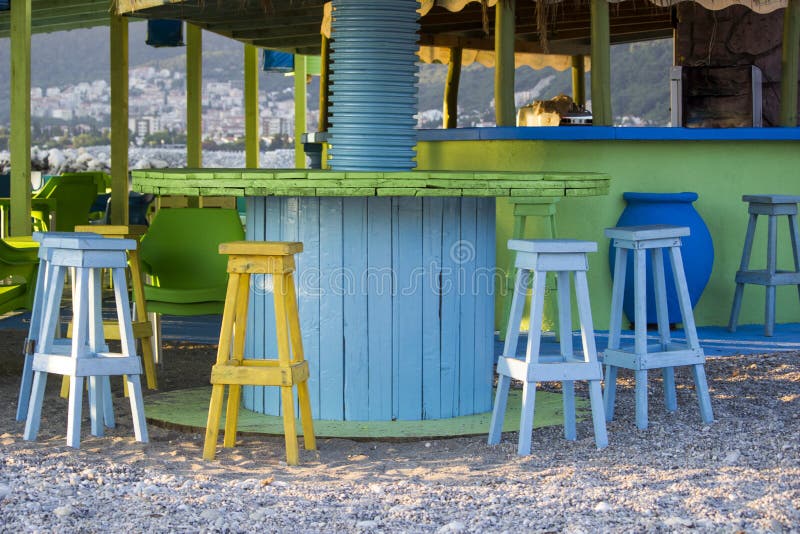 Beach bar chairs beach bar stock image. Image of natural - 208945515