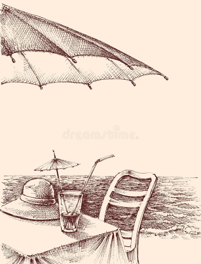 Beach and sea drawing stock vector. Illustration of holiday - 123669898