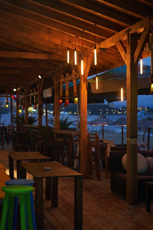 Beach Cafe in the Evening with Colorful Lighting Editorial Stock Photo ...