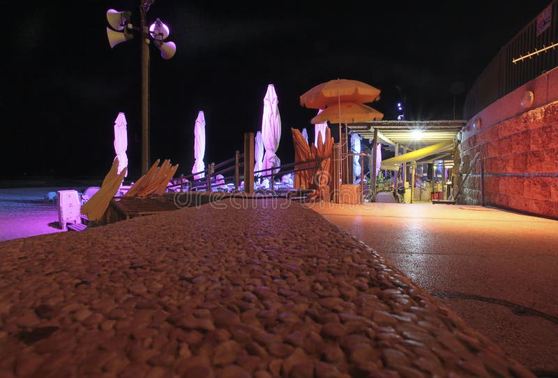 Beach Bar in Tel Aviv by Night. Israel Editorial Stock Photo - Image of ...