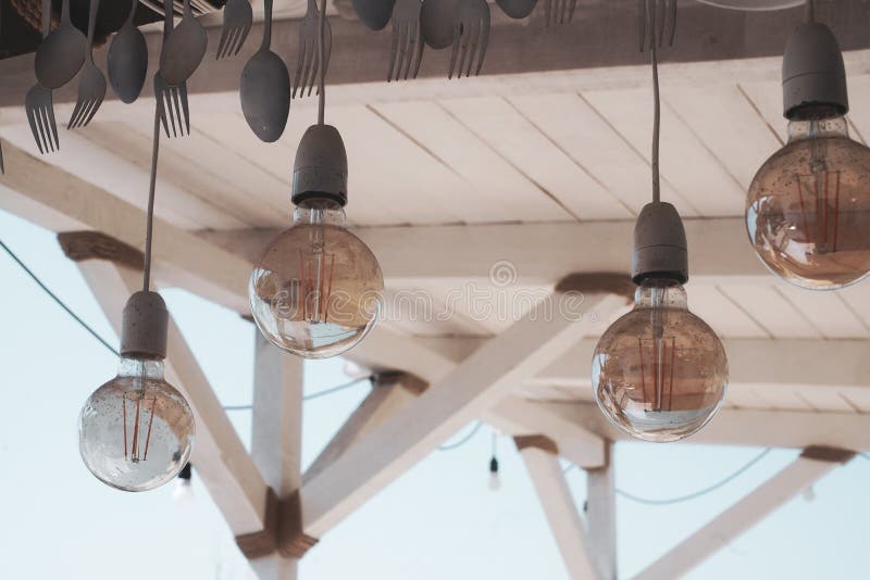 Beach Bar. Vintage Light Bulbs in a Beach Bar. Stock Photo - Image of ...