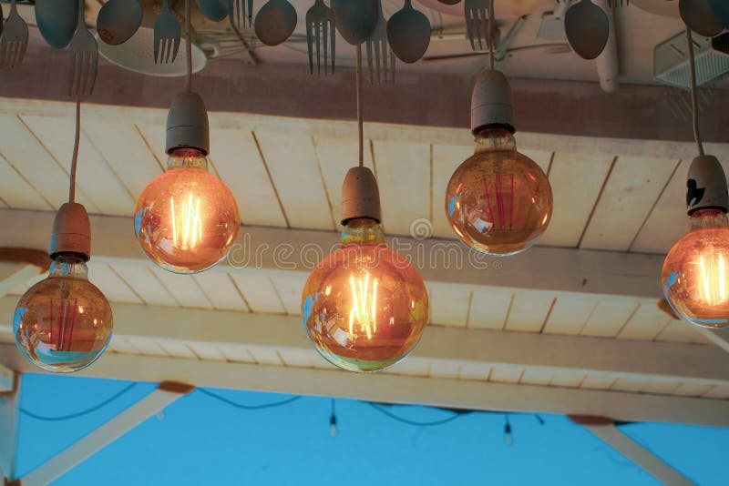 Beach Bar. Vintage Light Bulbs in a Beach Bar. Stock Image - Image of ...