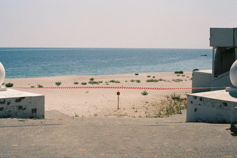 Beach with a Barricade Tape Stock Photo - Image of waves, landscape ...