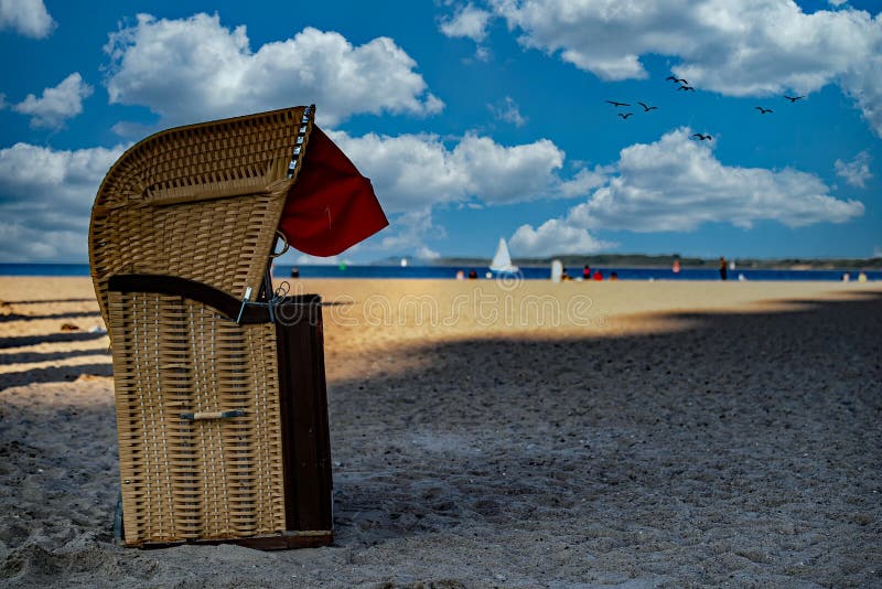 Beach Basket on Sand Near the Sea. Stock Image - Image of vacation ...