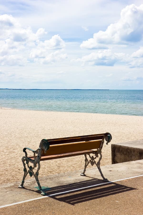 Beach and Bench in Sunny Day Stock Image - Image of east, bench: 26409803