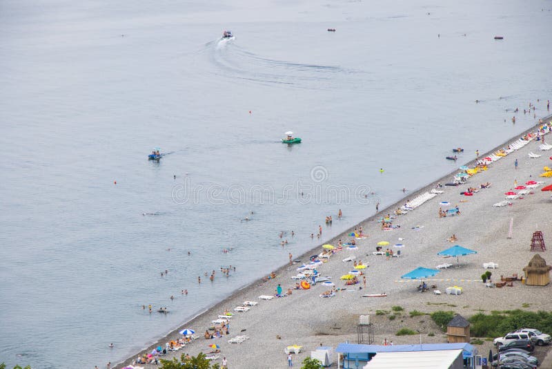 Beach in Black Sea, Gonio, Georgia Stock Image - Image of lounge ...
