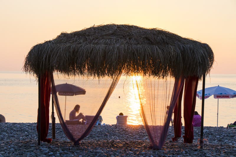 Beach in Black Sea, Sunset, Gonio, Georgia Stock Image - Image of ...