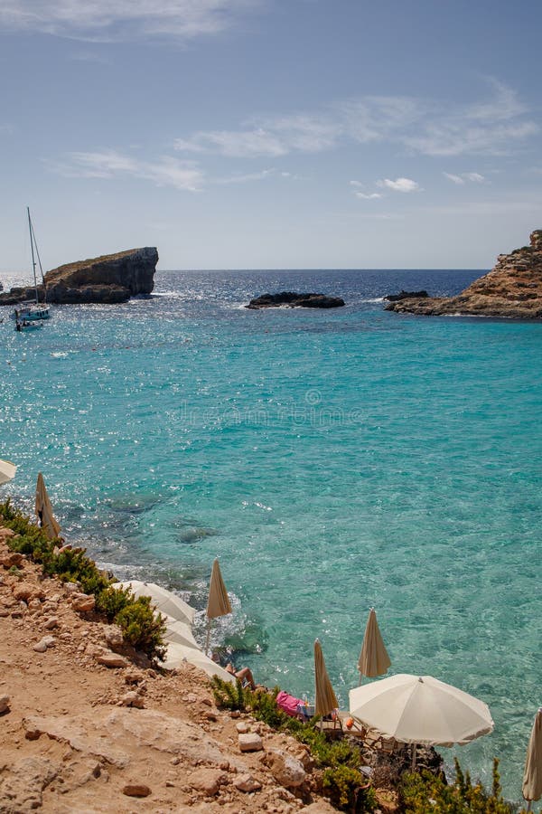 Beach on Blue Lagoon on Malta Panorama Stock Photo - Image of autumn ...