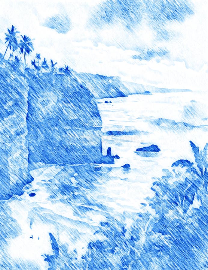 Beach in Blue stock illustration. Illustration of nautical - 301220276