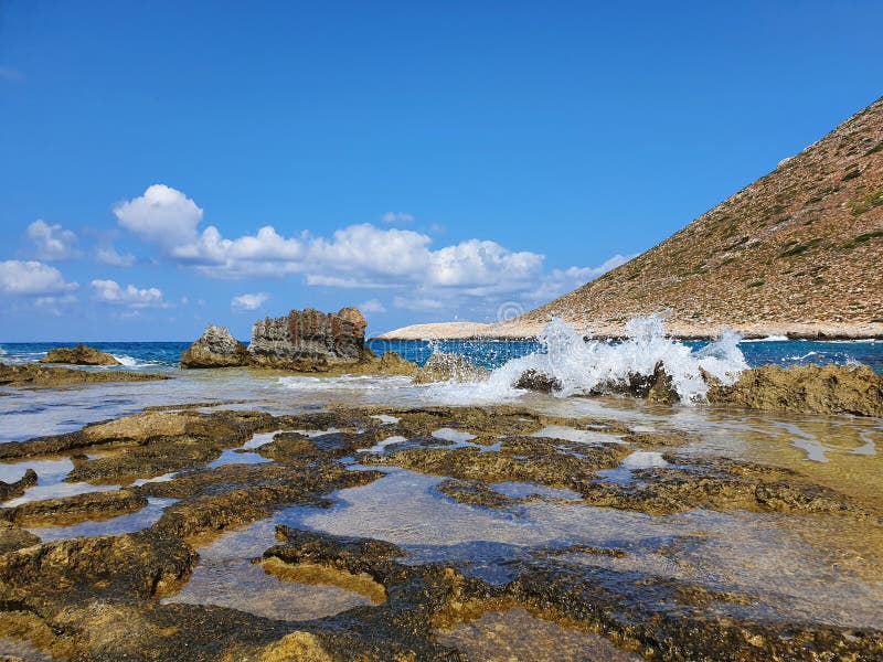 Beach with Blue Sky, Crystal Clear Water and Rocks Stock Image - Image ...