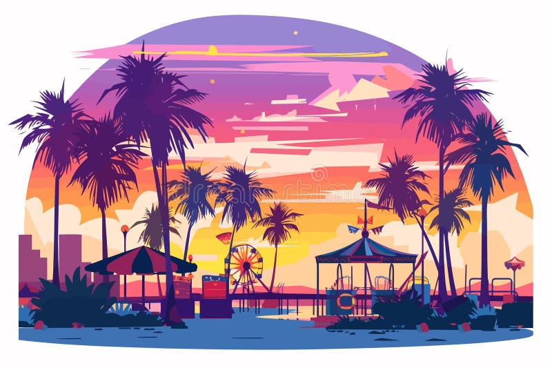 Beach Boardwalk Games and Attractions at Dusk Isolated Stock Vector ...