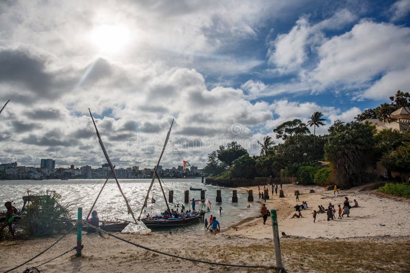 Beach and Boats at Mombasa Waterfront Editorial Stock Image - Image of ...