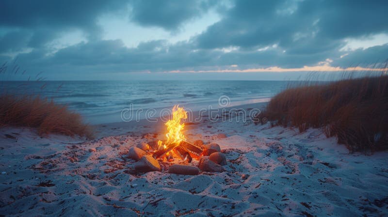 Beach Bonfire, Cape Cod, Dusk Time after Sunset Stock Photo - Image of ...