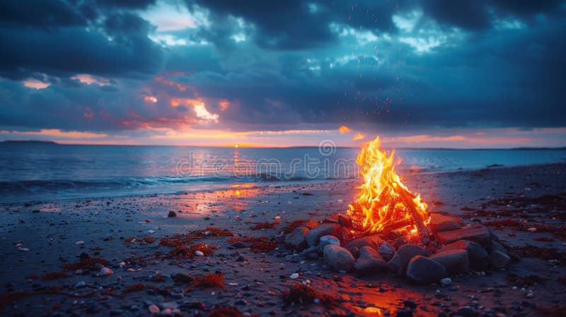 Beach Bonfire, Cape Cod, Dusk Time after Sunset Stock Image - Image of ...