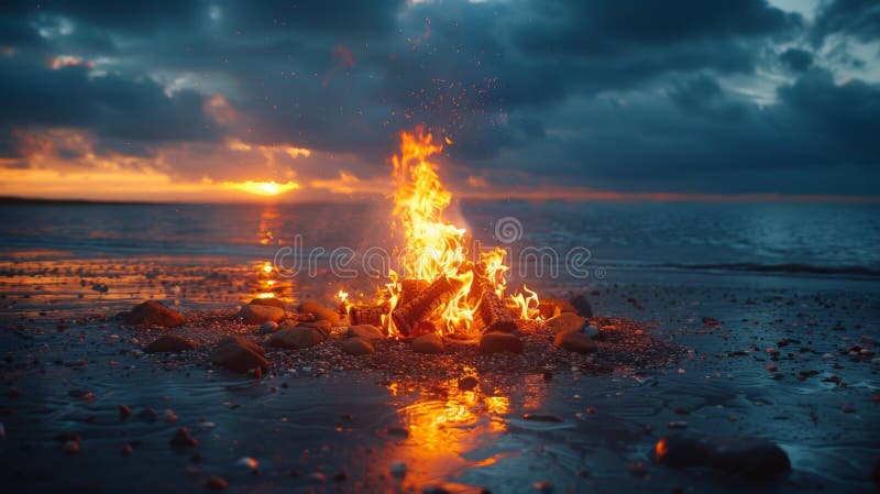 Beach Bonfire, Cape Cod, Dusk Time after Sunset Stock Photo - Image of ...