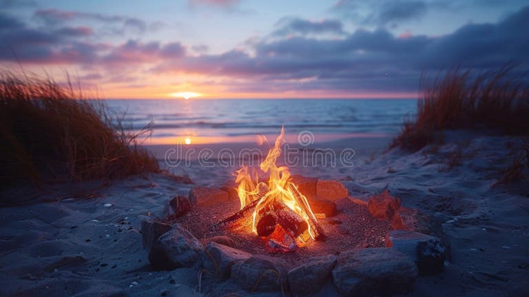 Beach Bonfire, Cape Cod, Dusk Time after Sunset Stock Image - Image of ...
