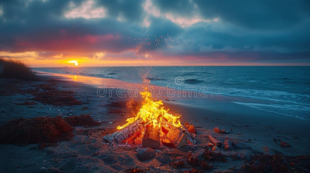 Beach Bonfire, Cape Cod, Dusk Time after Sunset Stock Photo - Image of ...