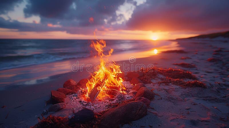 Beach Bonfire, Cape Cod, Dusk Time after Sunset Stock Photo - Image of ...