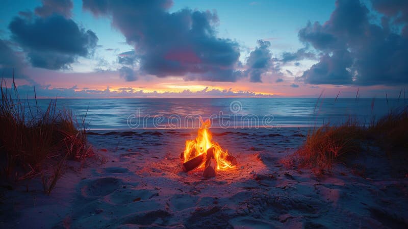 Beach Bonfire, Cape Cod, Dusk Time after Sunset Stock Photo - Image of ...